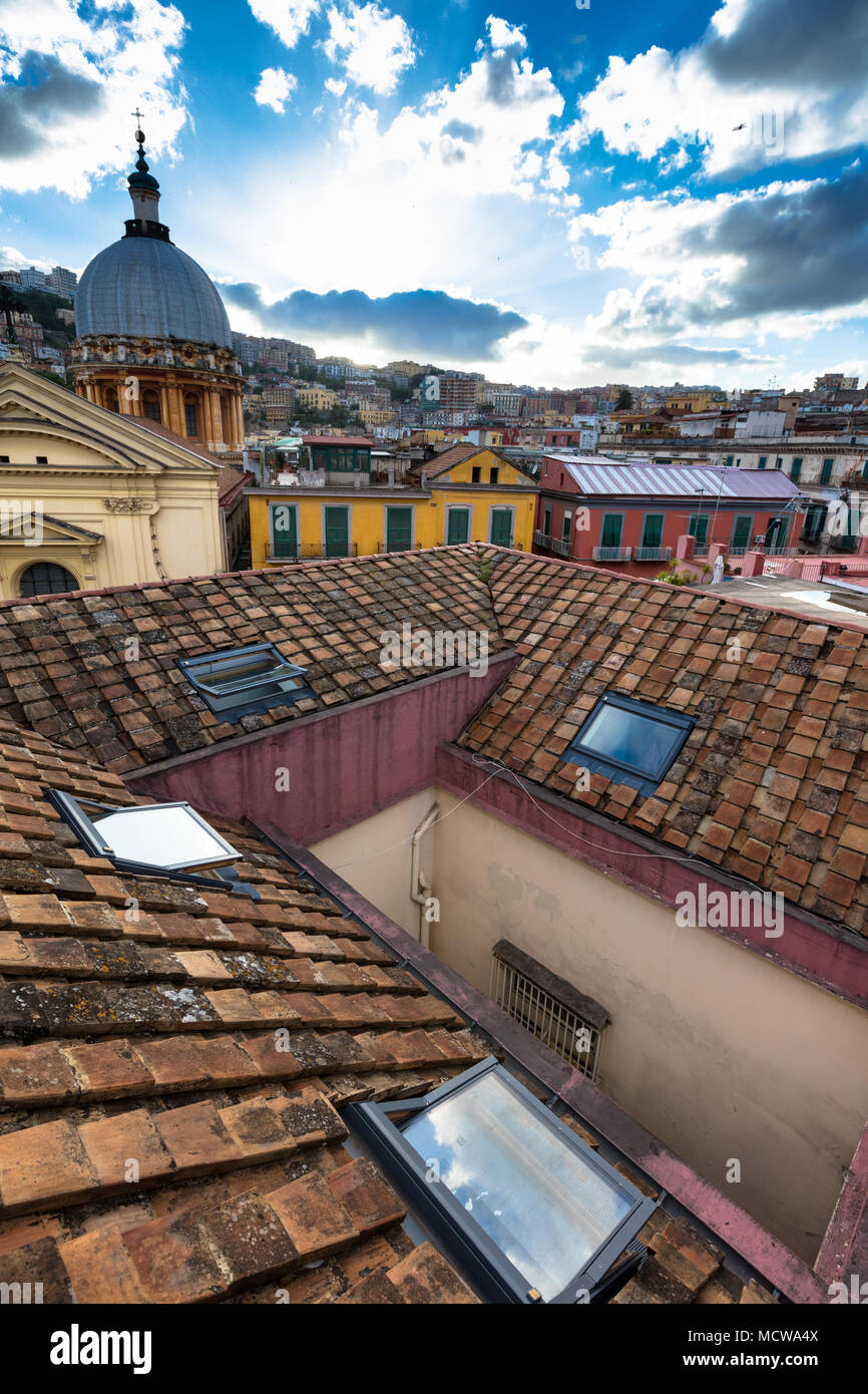 Panorama from the roofs of center of Naples, Italy Stock Photo - Alamy