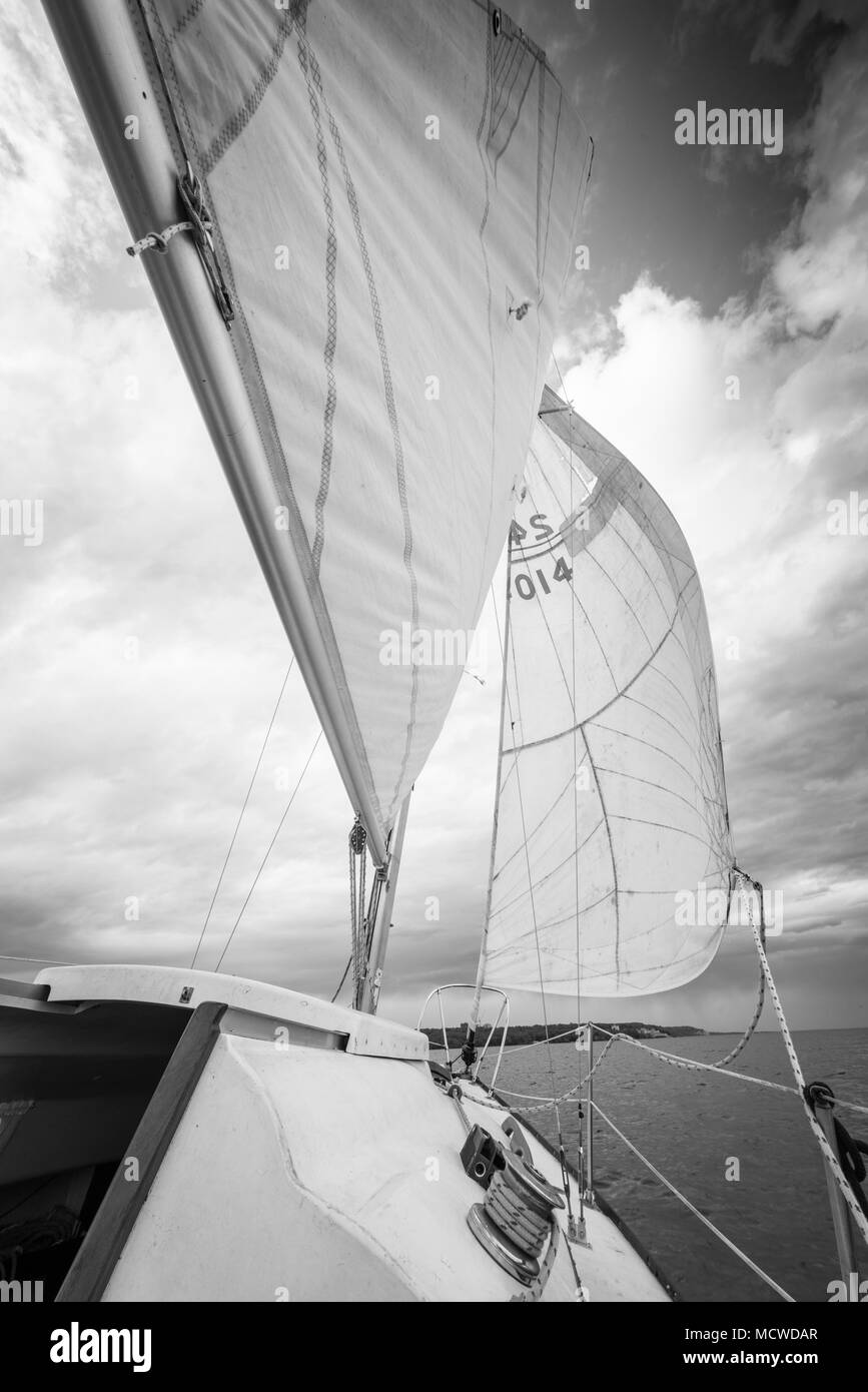 Sailing yacht cruising sea Black and White Stock Photos & Images - Alamy