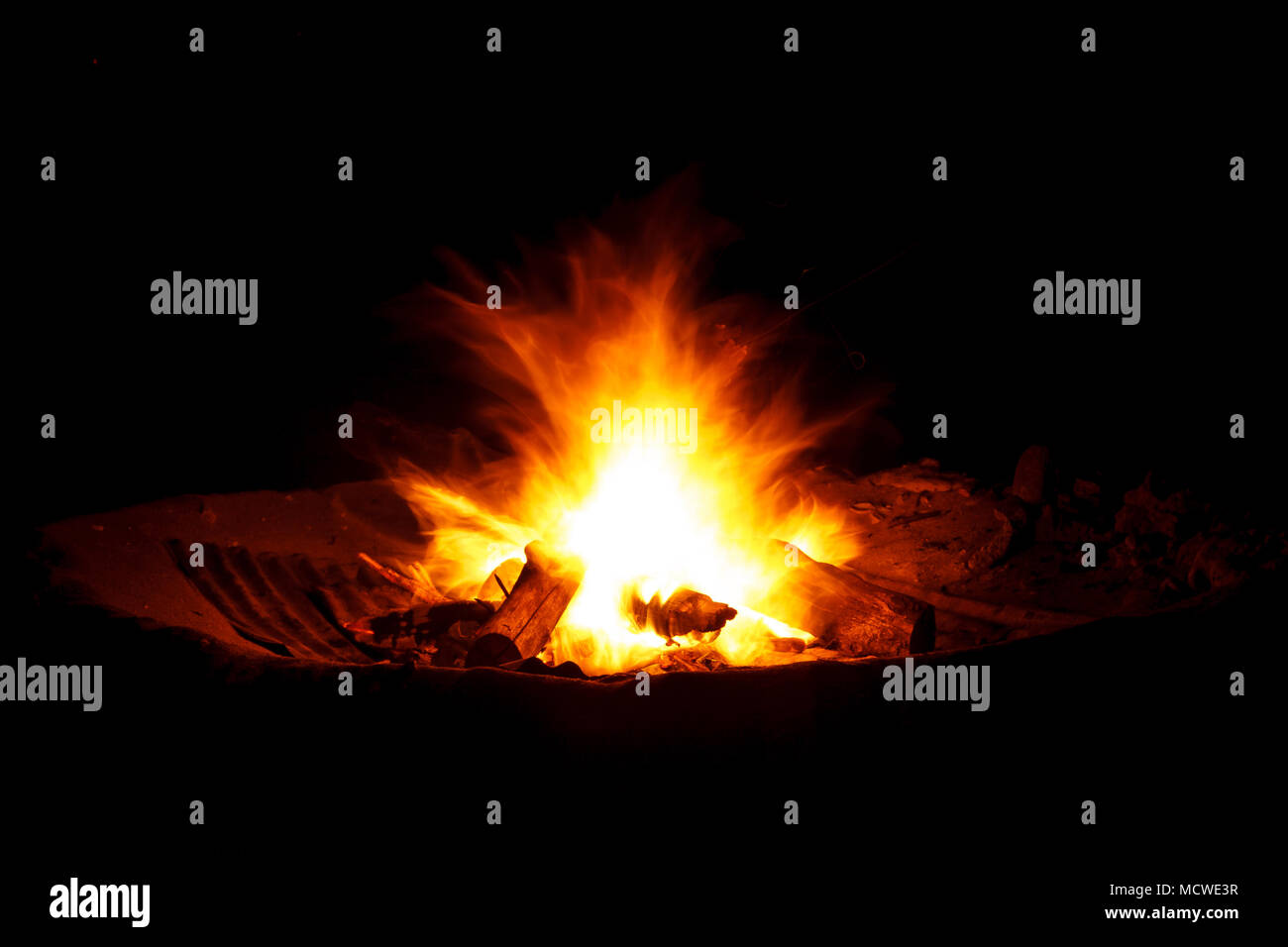 Long exposure picture of a bonfire on the beach, Long Beach, Ko Lanta ...