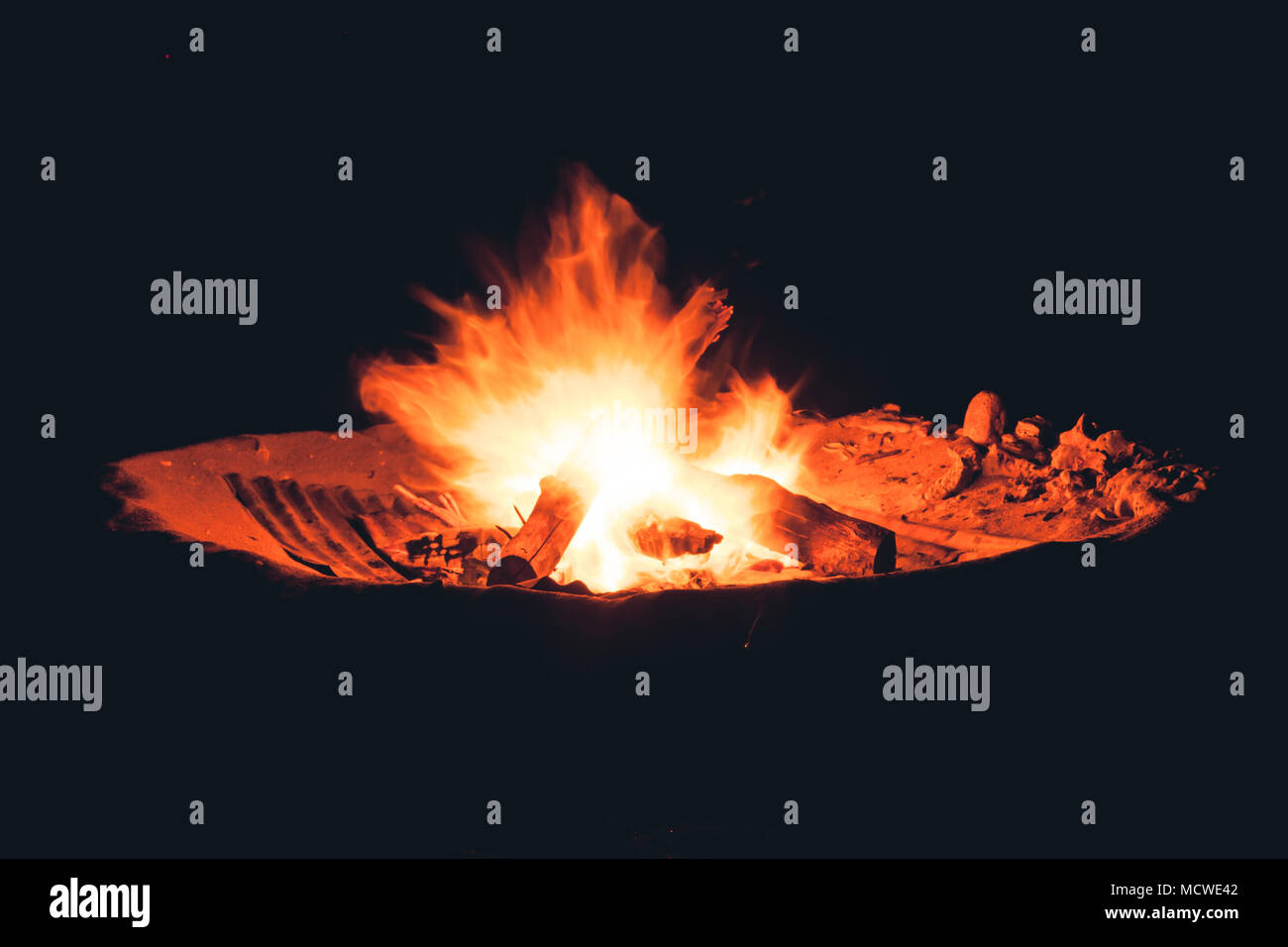 Long exposure picture of a bonfire on the beach, Long Beach, Ko Lanta ...