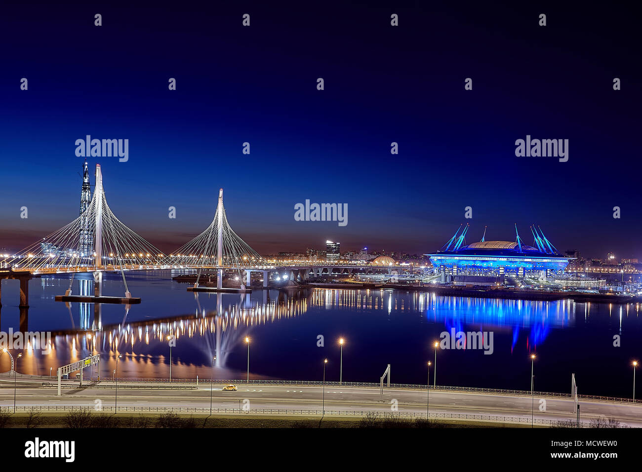St. Petersburg, Russia - April 13, 2018: Cable-stayed bridge in western ...