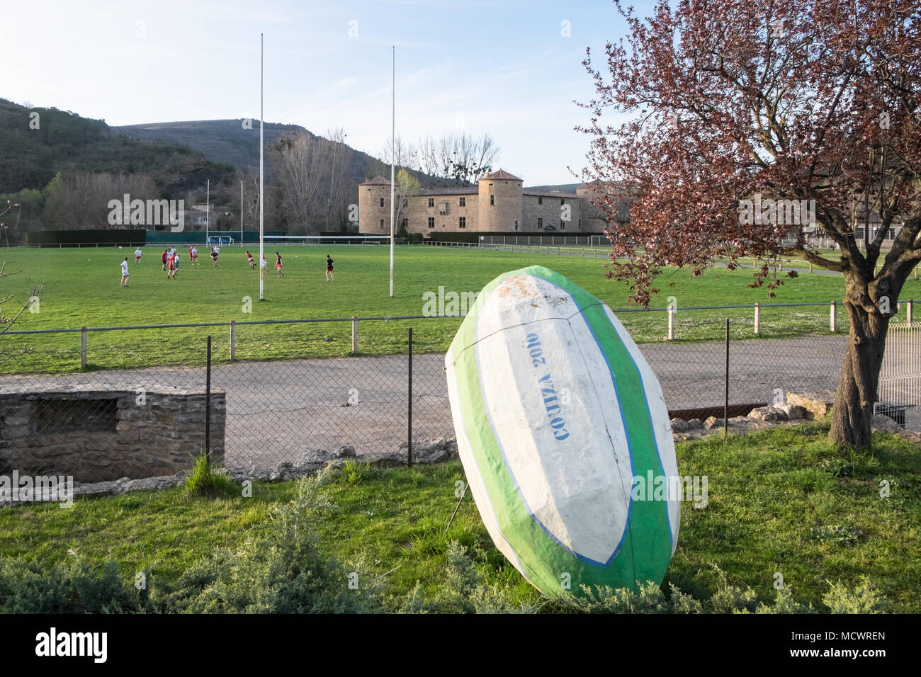 Rugby ball and posts hi-res stock photography and images - Alamy