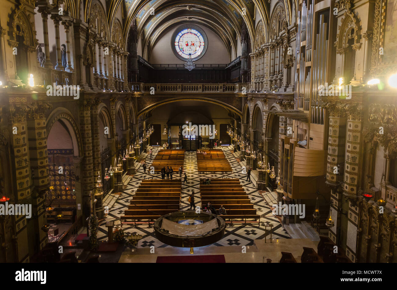 A view of the interior of the basilica at the benedictine abbey at ...