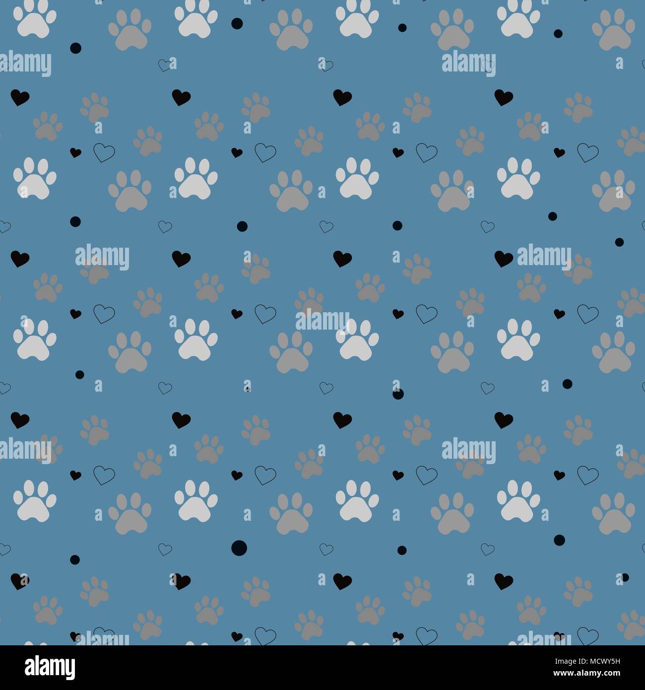 Paw print and heart seamless. Traces of Cat Textile Pattern. Cat ...