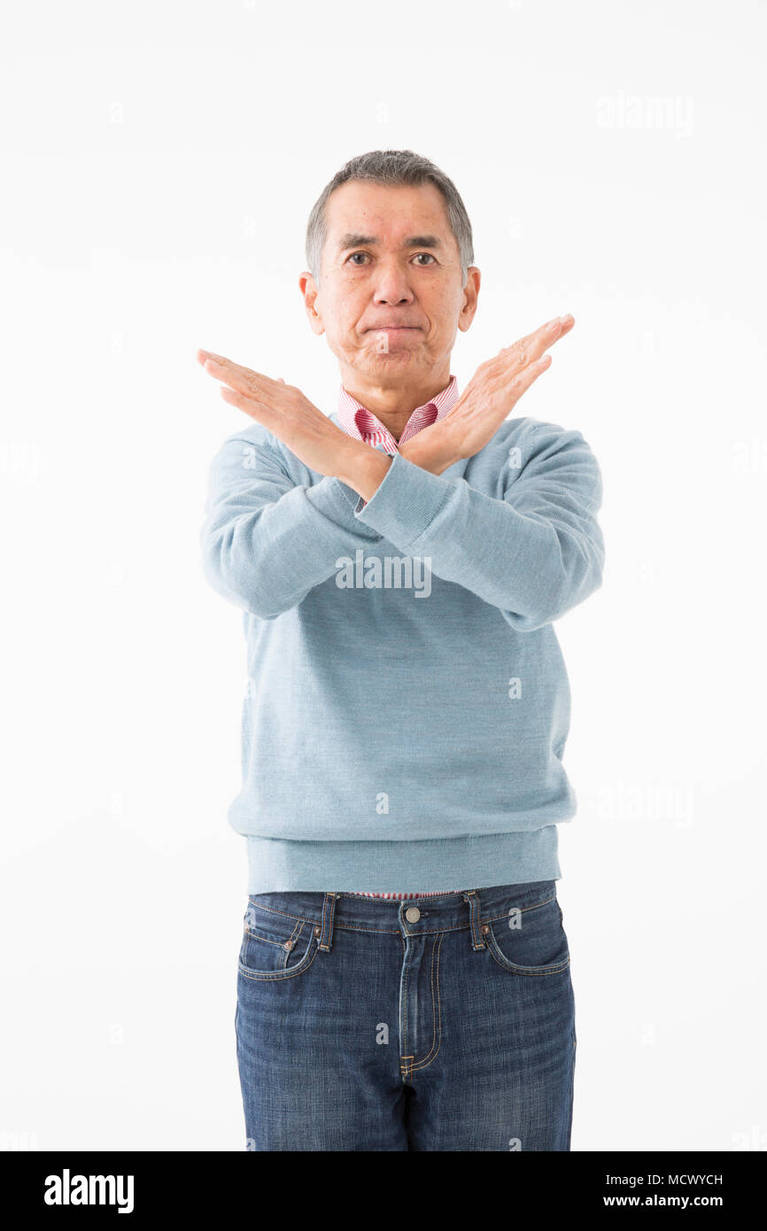 Senior man with X mark Stock Photo - Alamy