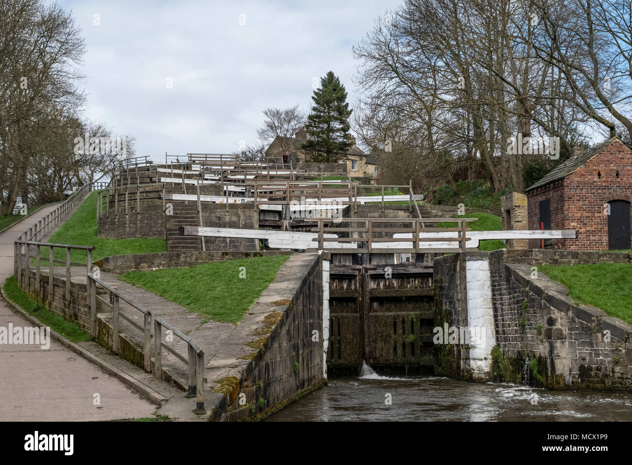 The Five Rise Locks on the Leeds and Liverpool Canal, Bingley, near ...