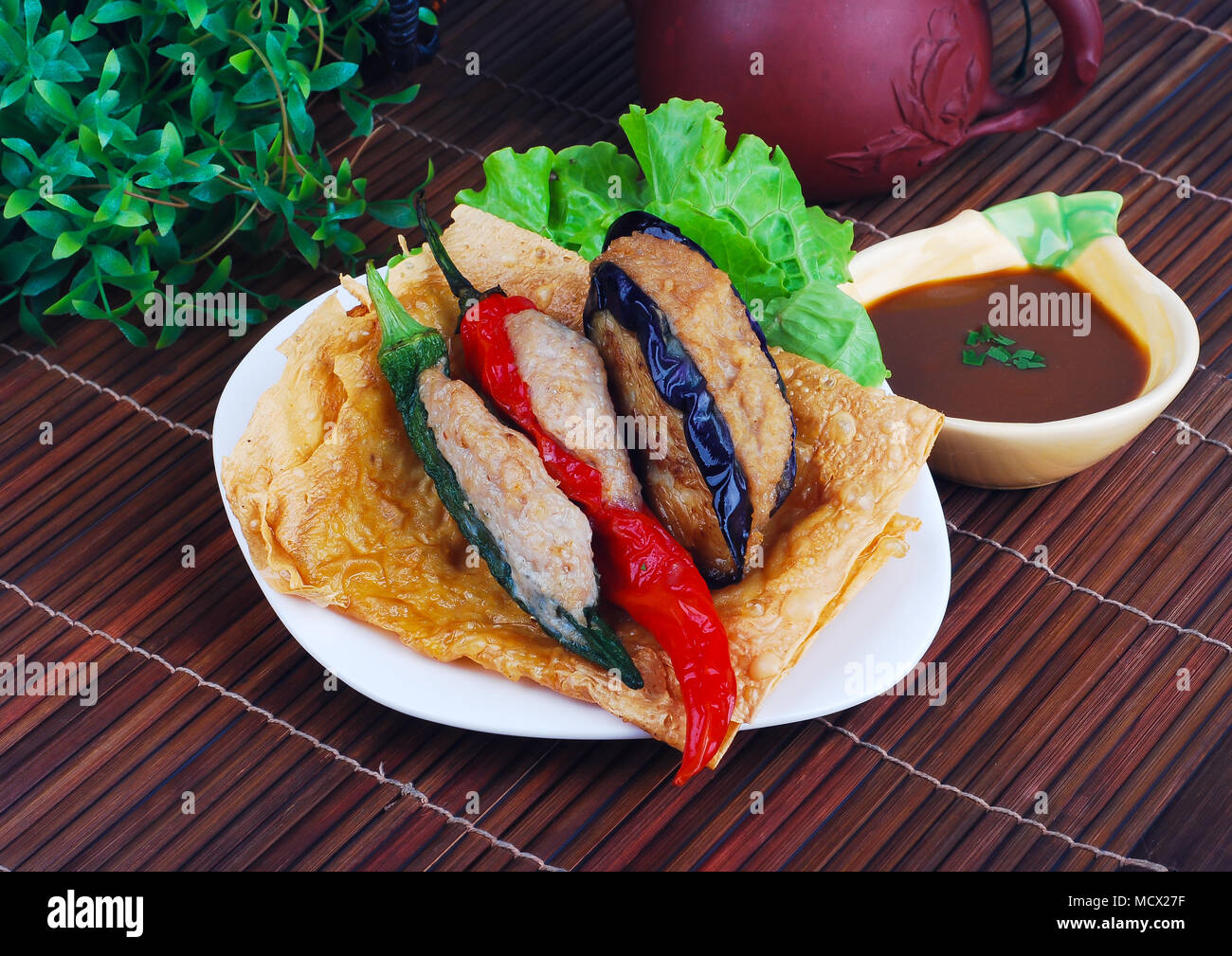 Yong Tau Fu. delicious Asian Chinese cuisine of fish paste stuffed ...