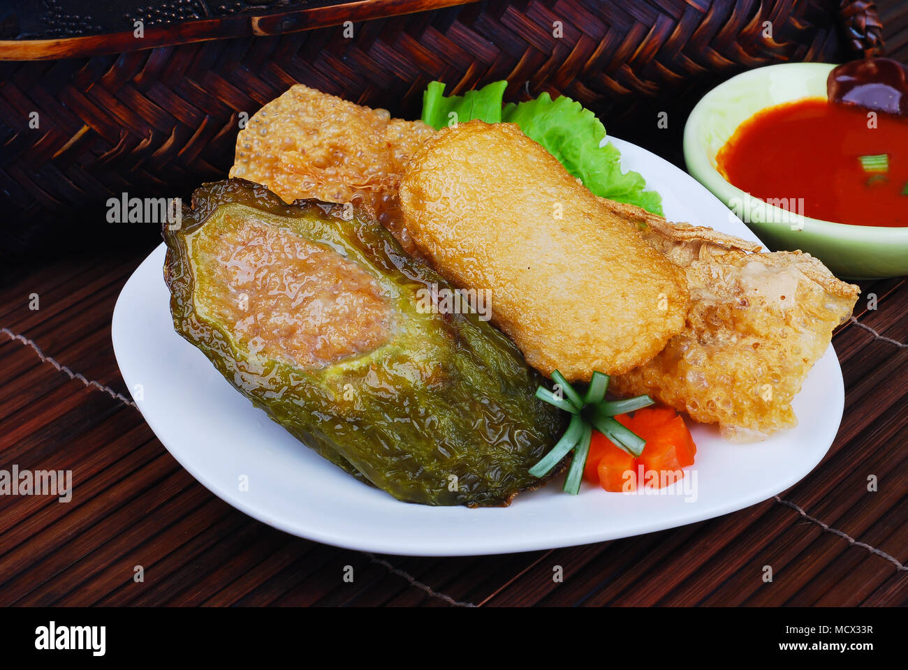 Yong Tau Fu. delicious Asian Chinese cuisine of fish paste stuffed ...