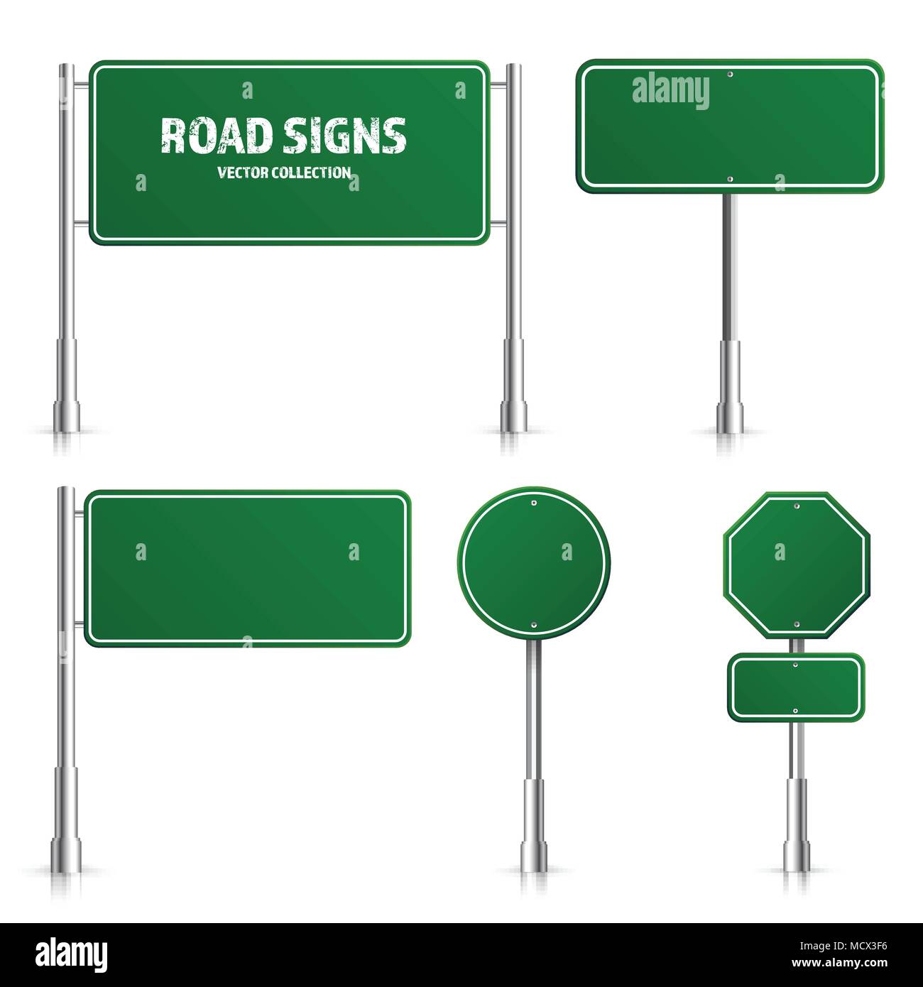 Road green traffic sign. Blank board with place for text.Mockup ...