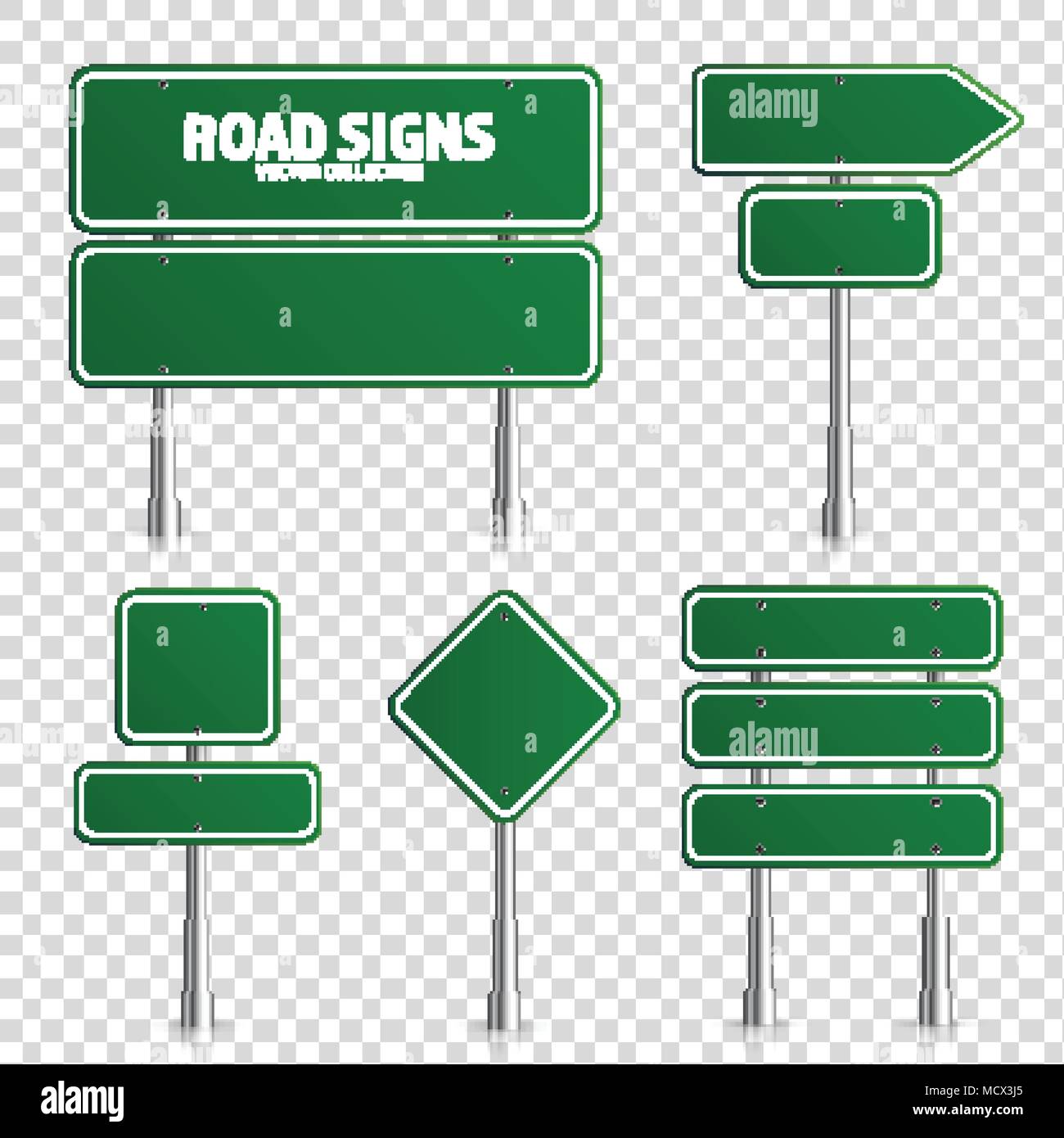 Road green traffic sign. Blank board with place for text.Mockup ...