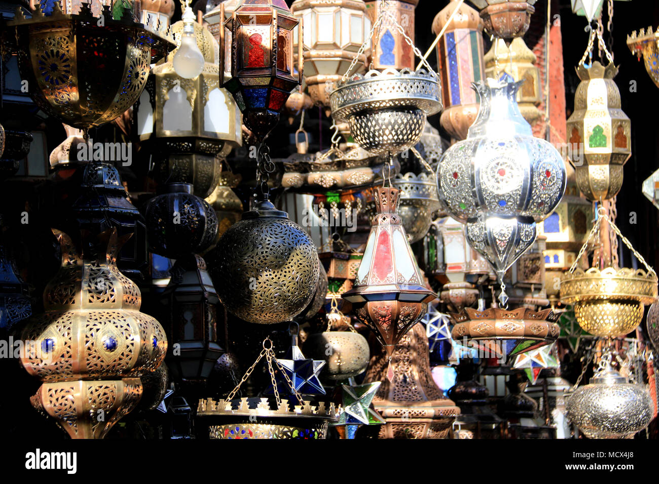 Traditional colorful oriental lanterns on sale at the old souk in ...