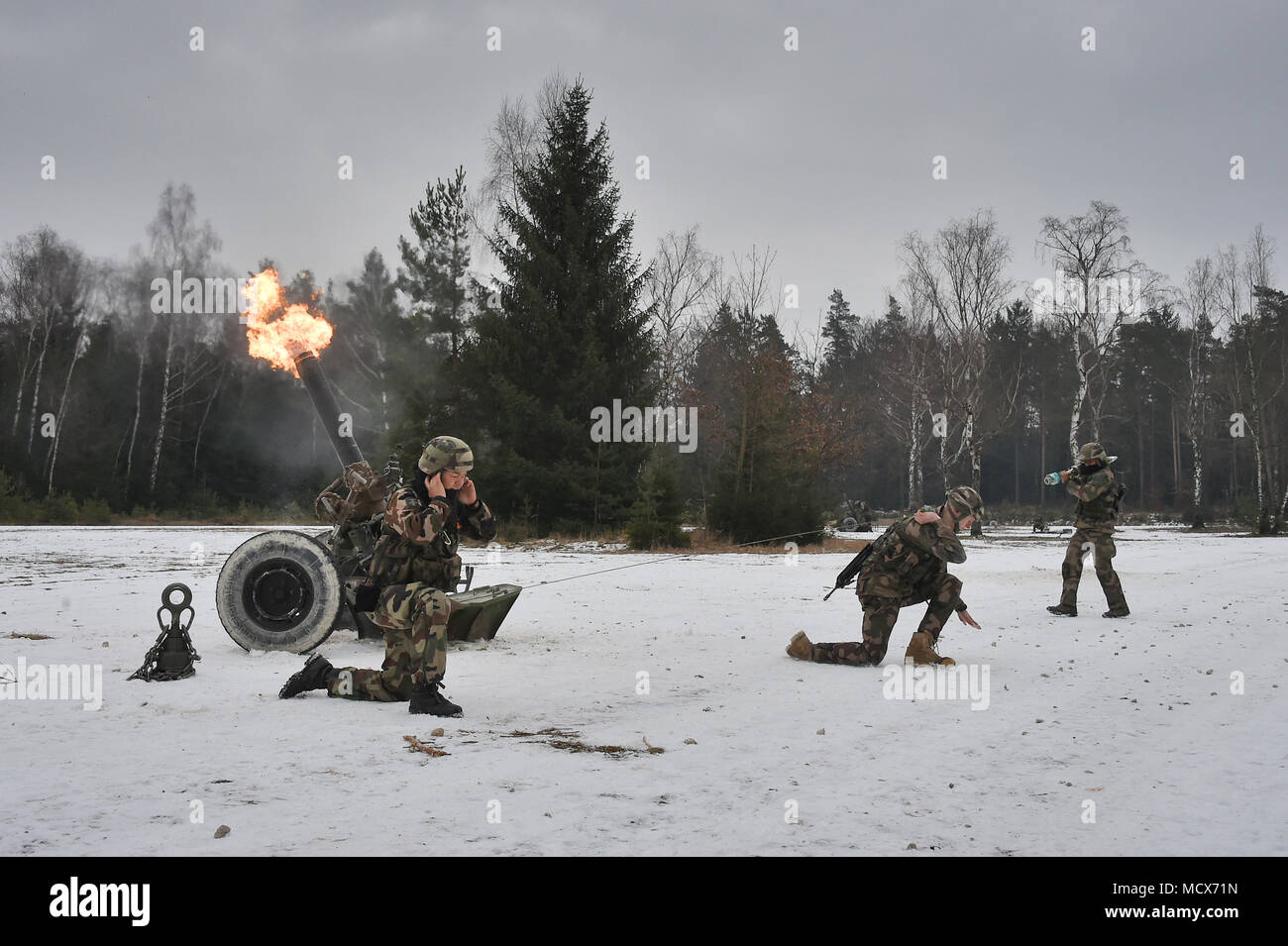 French soldiers conduct fire missions with a 120mm mortar as part of ...