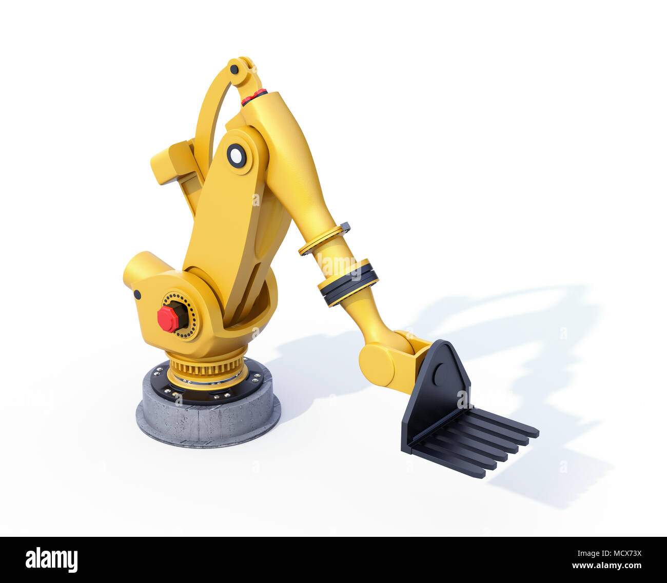 Yellow heavyweight robotic arm isolated on white background. 3D ...