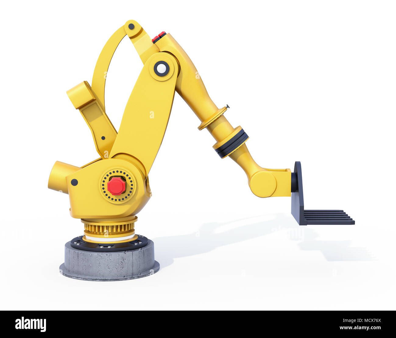 Yellow heavyweight robotic arm isolated on white background. 3D ...