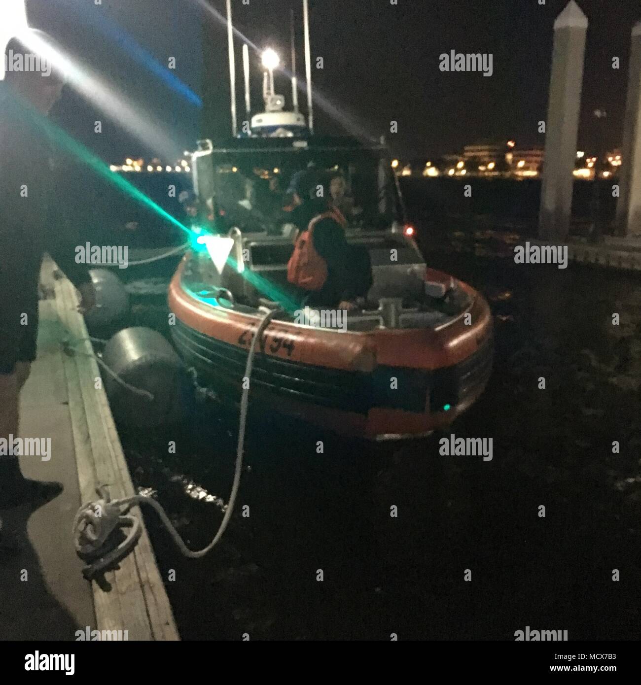 A Coast Guard 29-foot Response Boat-Small II boatcrew docks at Station ...