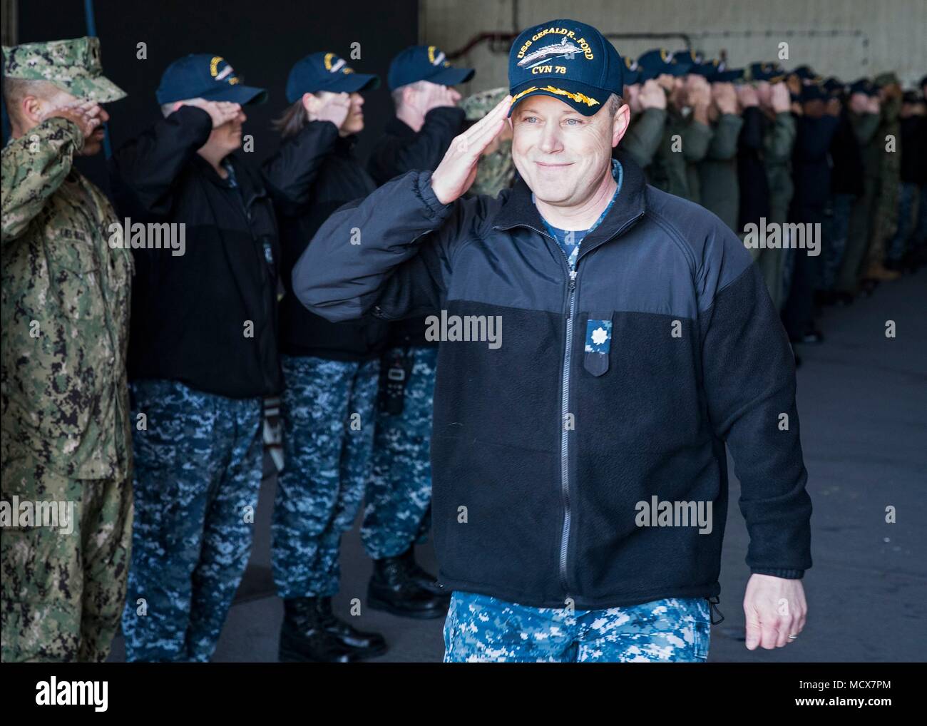 NORFOLK, Va. (Mar. 5, 2018) -- Cmdr. Kirk Nichols,USS Gerald R. Ford's ...