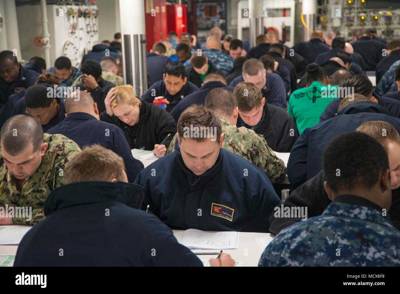 180301-N-SM112-024 ELIZABETH RIVER (March 1, 2018) Sailors take the E-6 ...