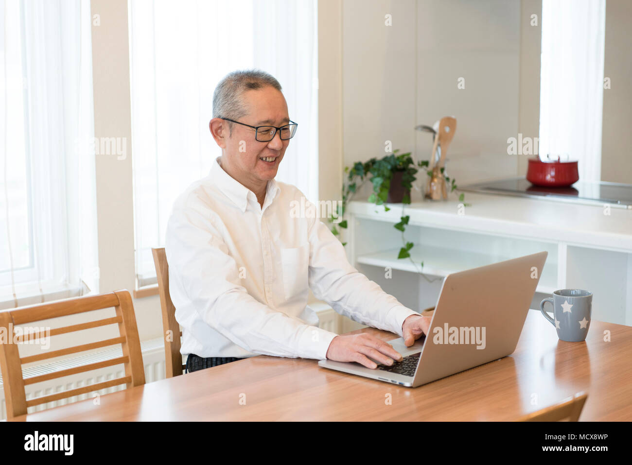 Asian senior using laptop hi-res stock photography and images - Alamy