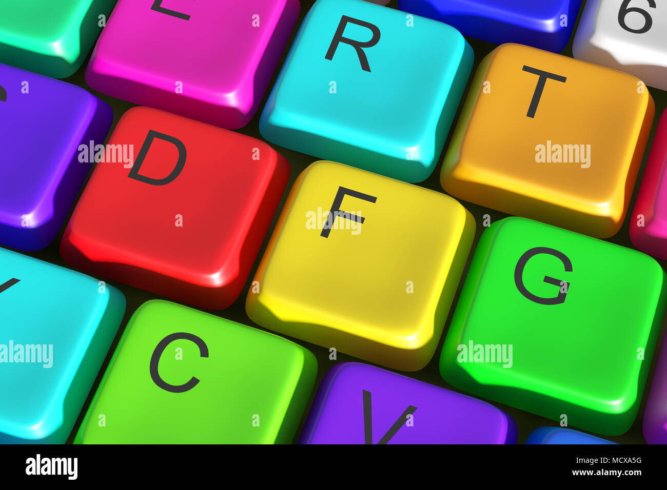 3d rendering of a colorful computer keyboard. Concept of diversity ...