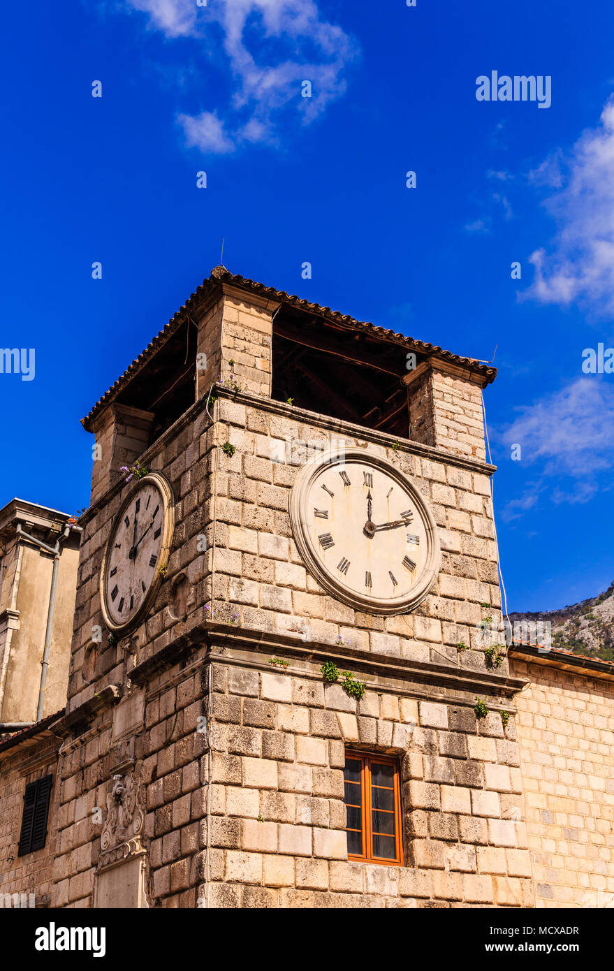 An Old Stone Clock Tower in Kotor, Montenegro Stock Photo - Alamy
