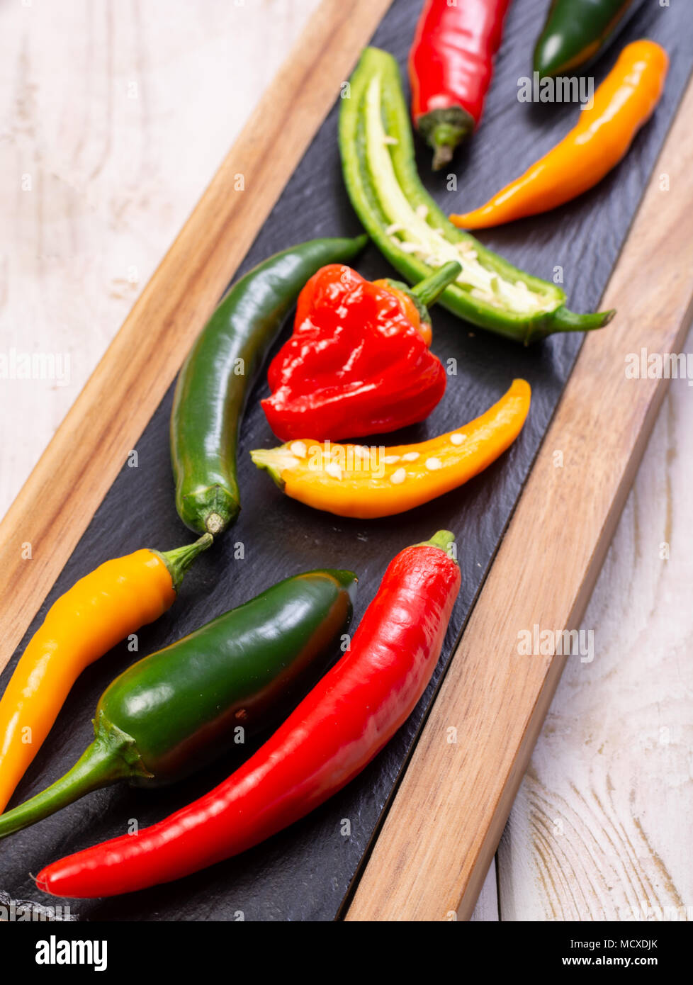 Colorful fresh hot Mexican chili peppers in assortment Stock Photo - Alamy