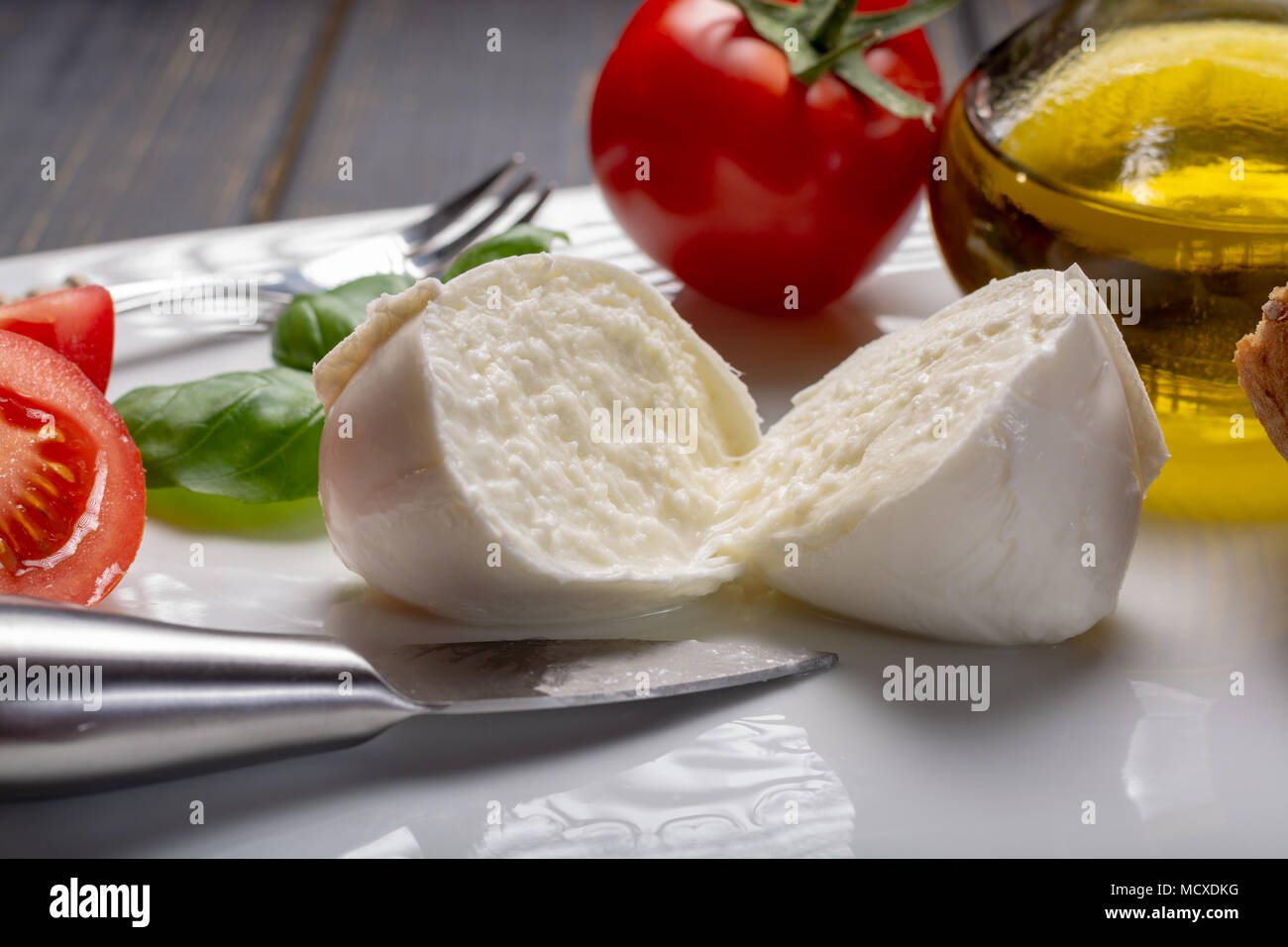 Traditional italian food - white ball mozzarella buffalo Italian soft ...