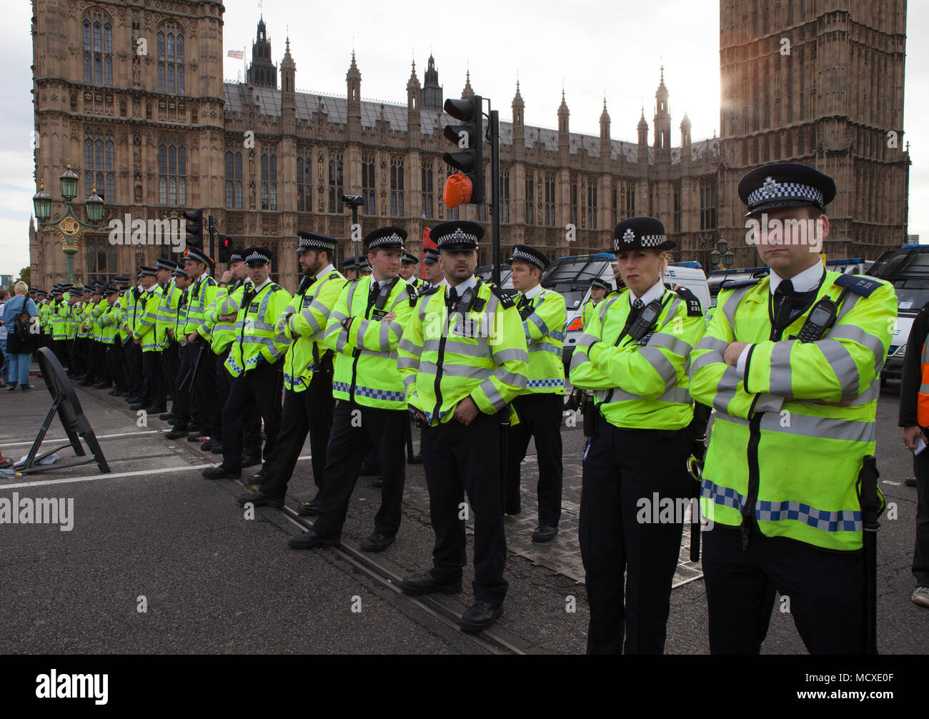 police create a road block on westminster bridge during a demonstration ...