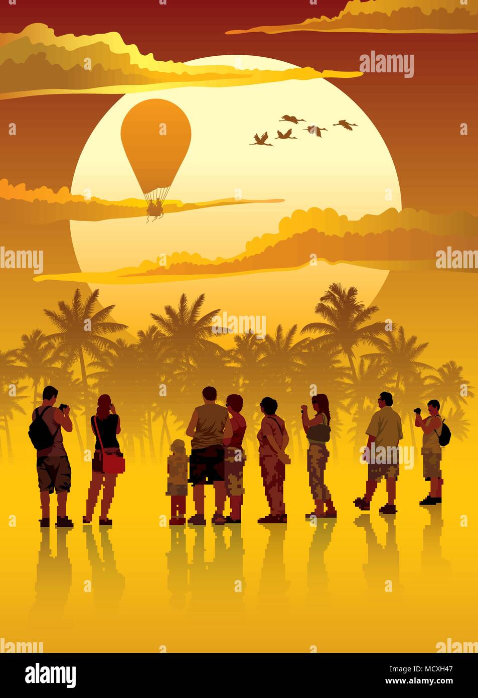 Silhouette people watching sunset Stock Vector Images - Alamy