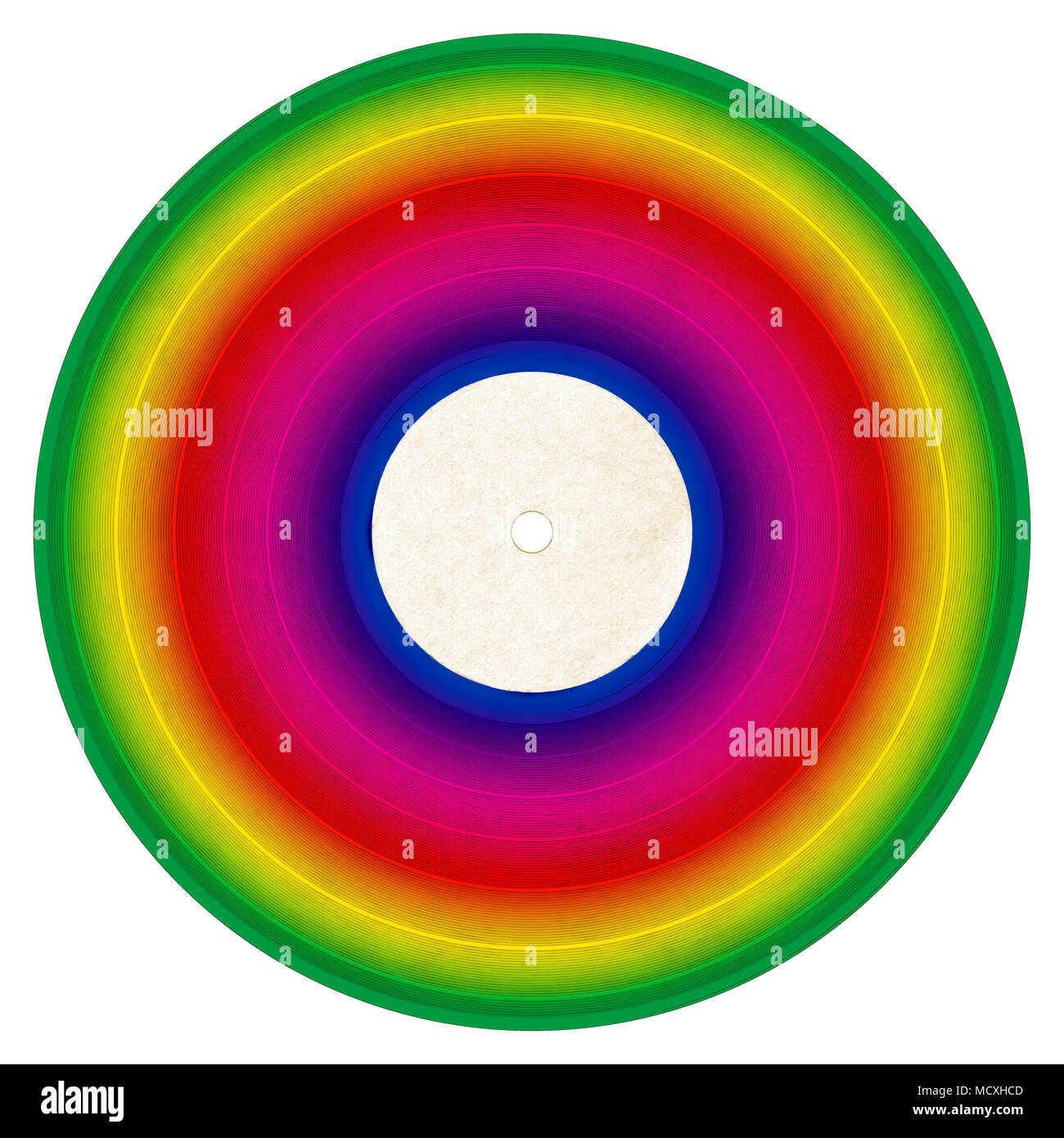Illustration of a multicolored vinyl record with label on a white ...