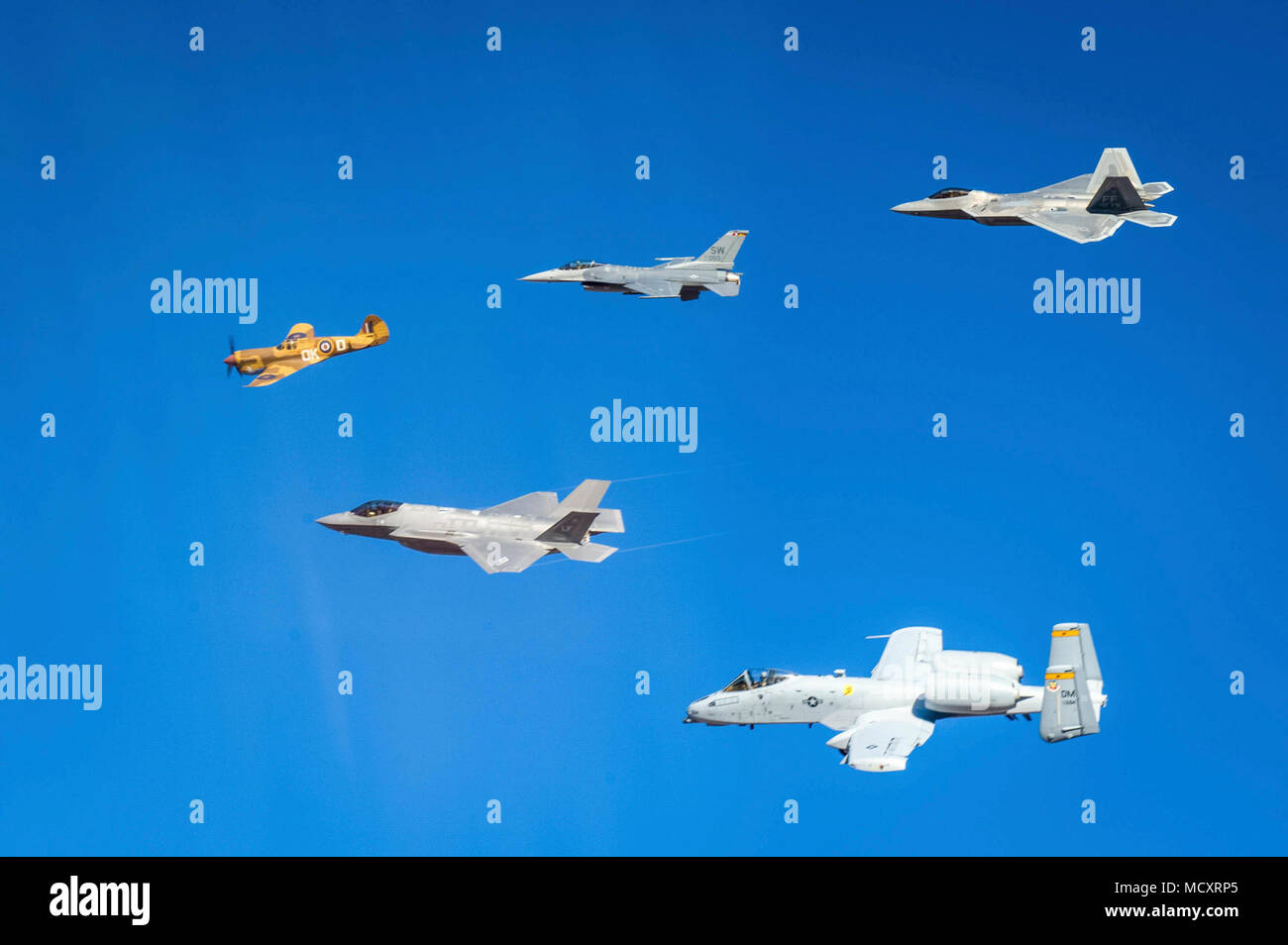 A U.S. Air Force F-35 Lightning II, F-16 Fighting Falcon, F-22 Raptor ...