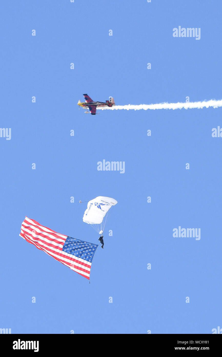 The U.S. Air Force Academy “Wings of Blue” parachute team demonstrate ...