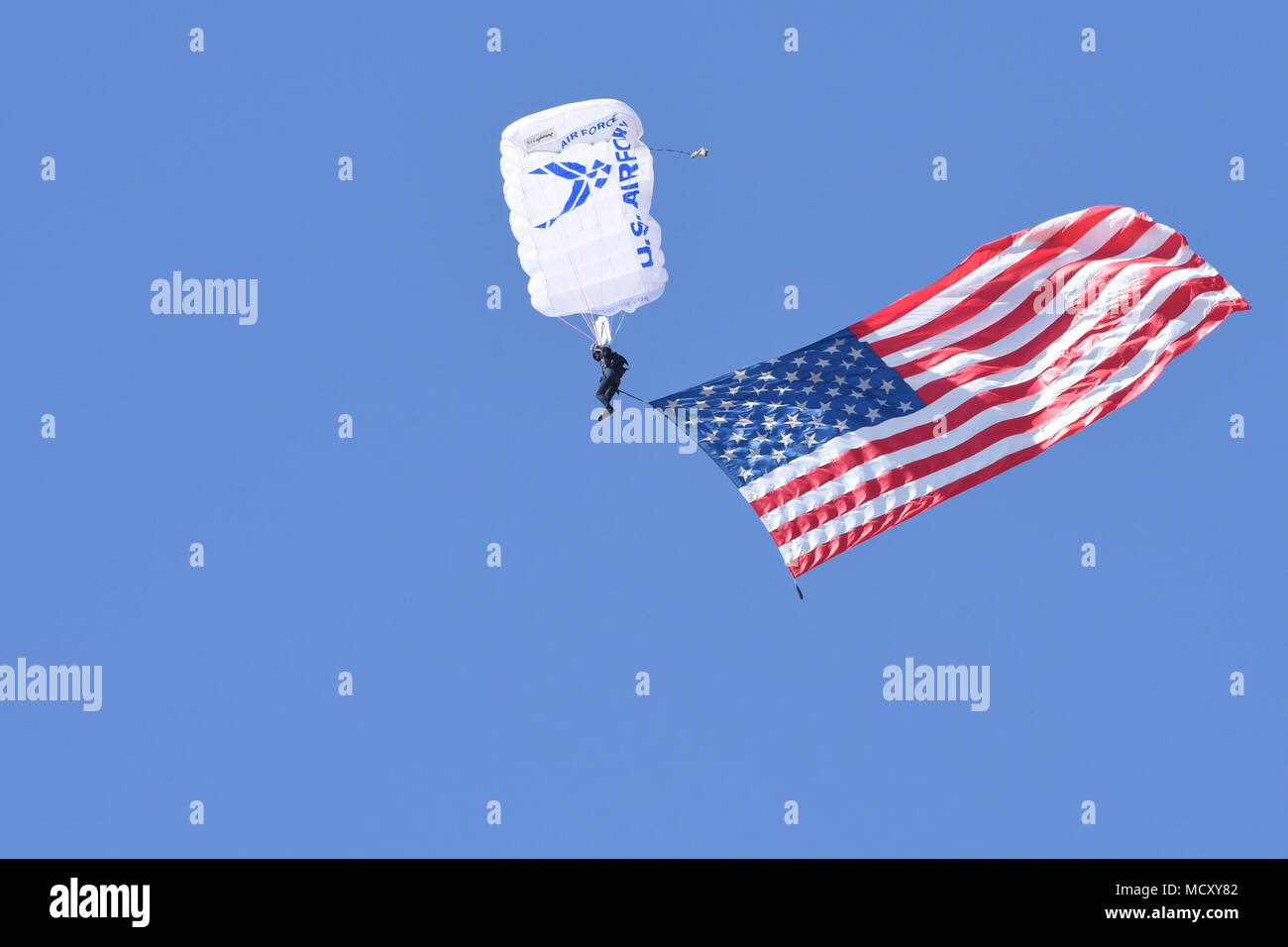 The U.S. Air Force Academy “Wings of Blue” parachute team demonstrate ...