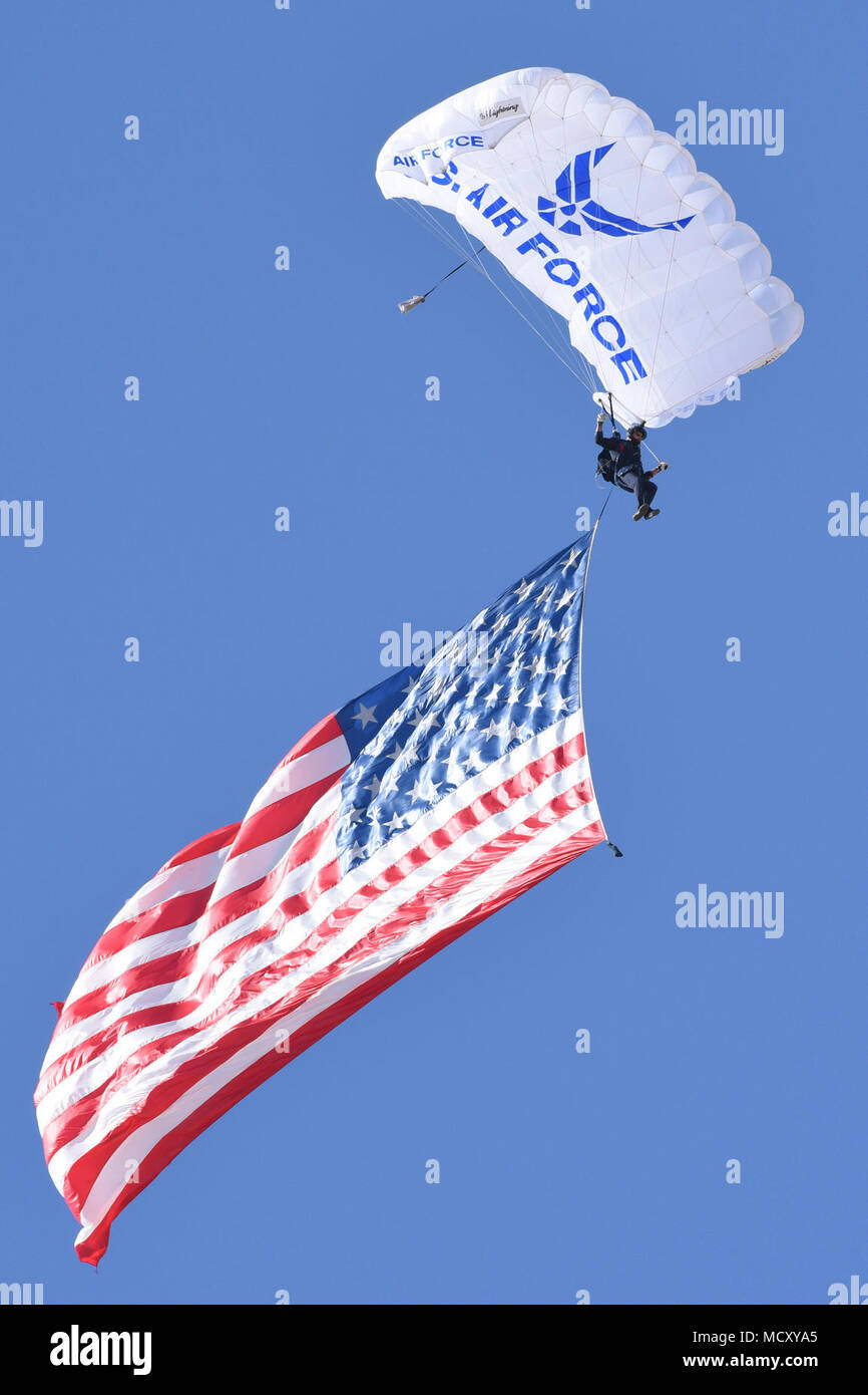 The U.S. Air Force Academy “Wings of Blue” parachute team demonstrate ...