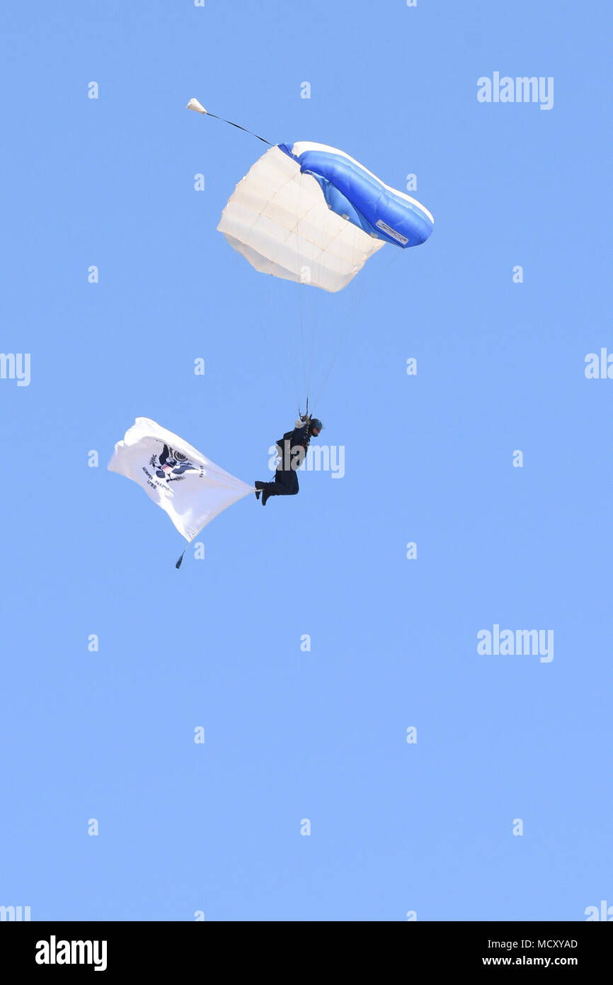 The U.S. Air Force Academy “Wings of Blue” parachute team demonstrate ...