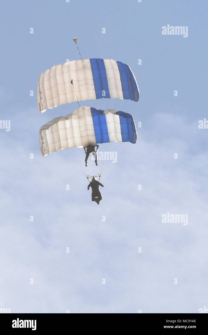The U.S. Air Force Academy “Wings of Blue” parachute team demonstrate ...