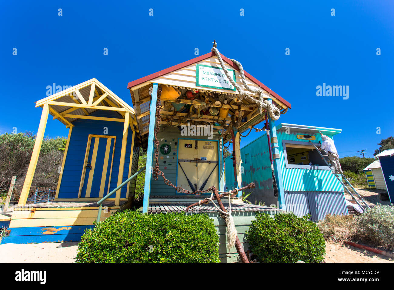 Mornington bathing box or beach house along Mornington beach Melbourne ...