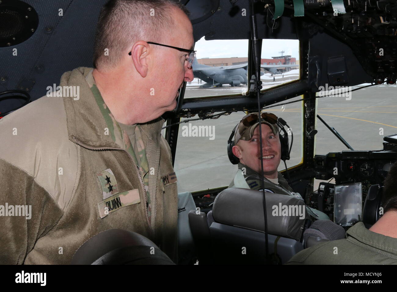 Maj. Gen. Matthew T. Quinn, Adjutant General for the Montana National Guard, talks with C-130 ...