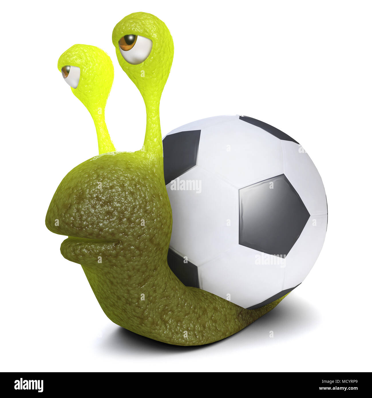 3d render of a funny cartoon snail bug character carrying a football ...