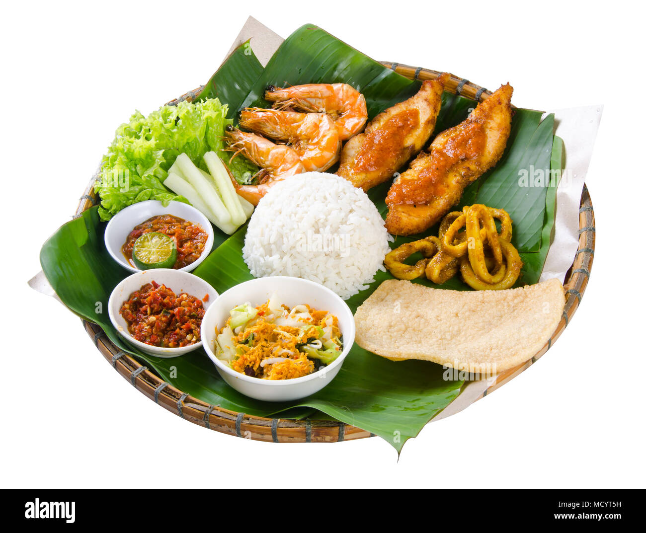 Indonesian traditional food, chicken, fish, vegetables Stock Photo - Alamy