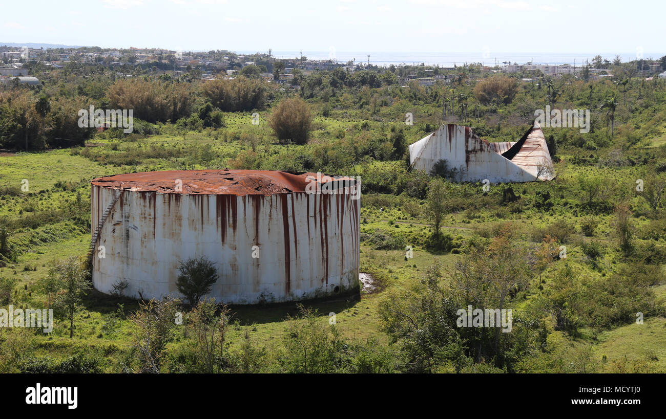Hurricane damaged fuel tanks Stock Photo - Alamy