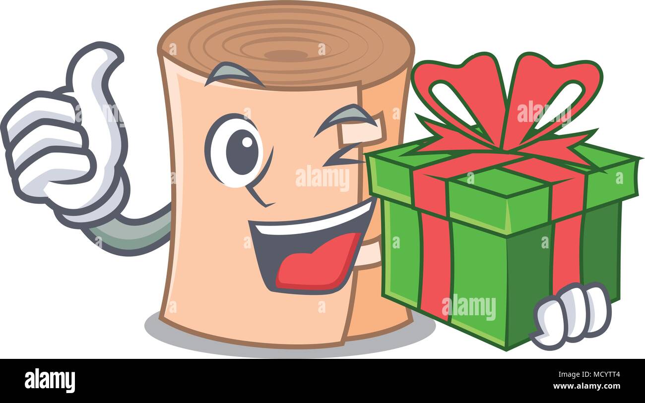 With gift medical gauze mascot cartoon vector illustration Stock Vector ...