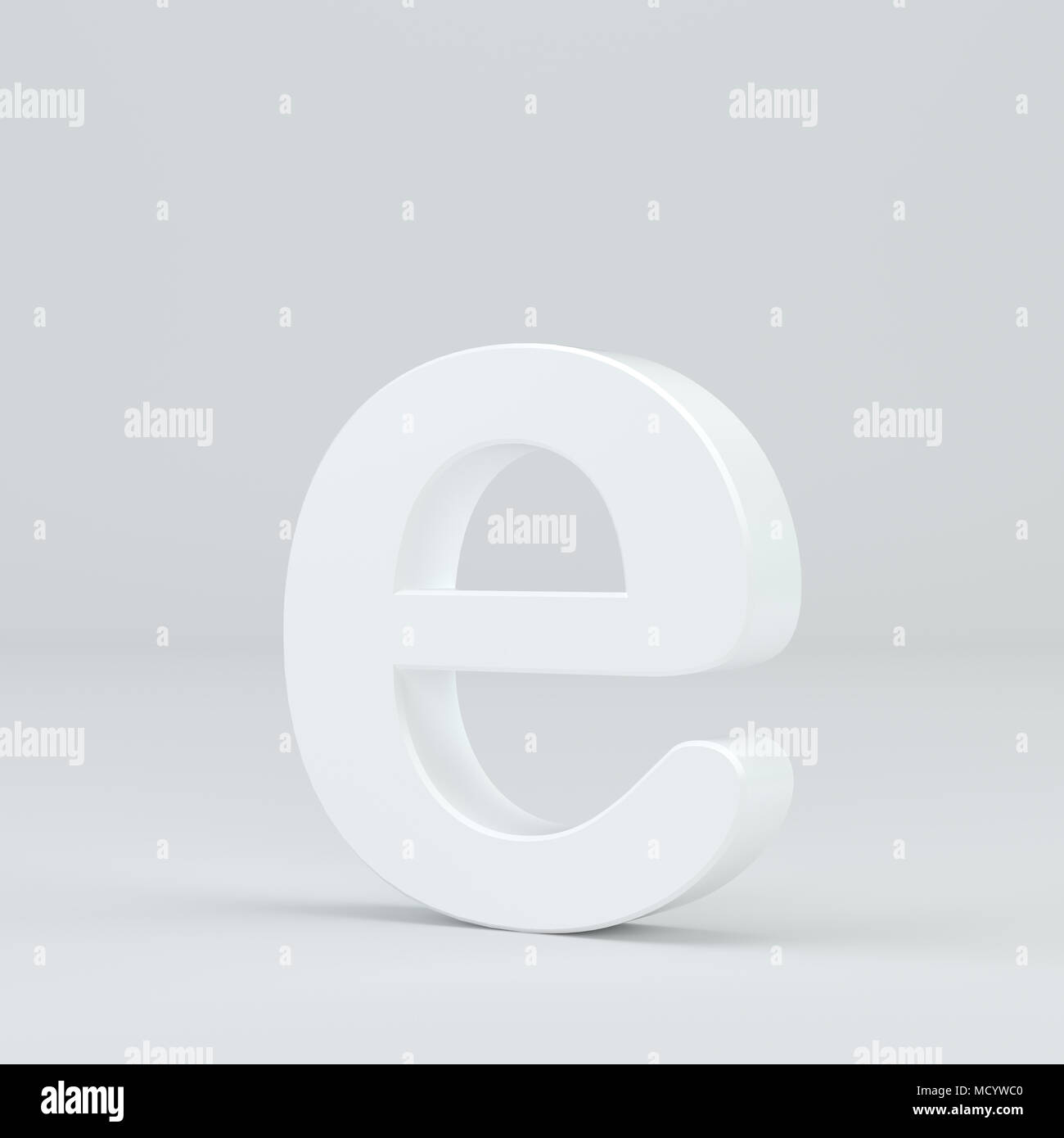 White small letter E on studio light background. 3d rendering Stock ...