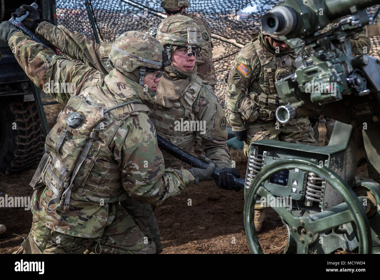 US Army gunners from Archer Battery, 2nd platoon, 4th section, Field ...