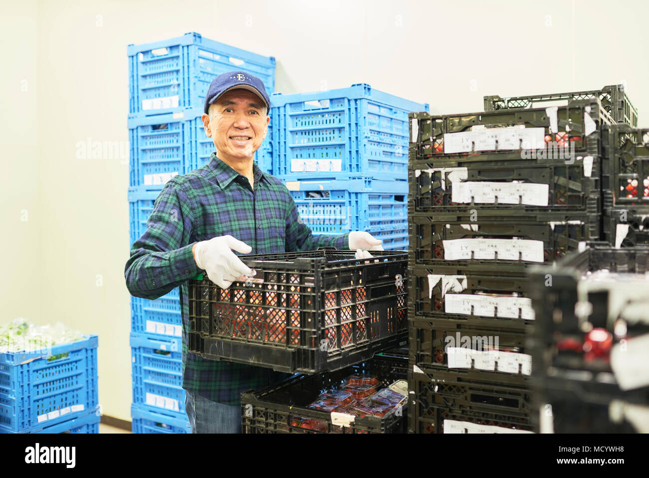 Senior man arranging products in warehouse Stock Photo - Alamy