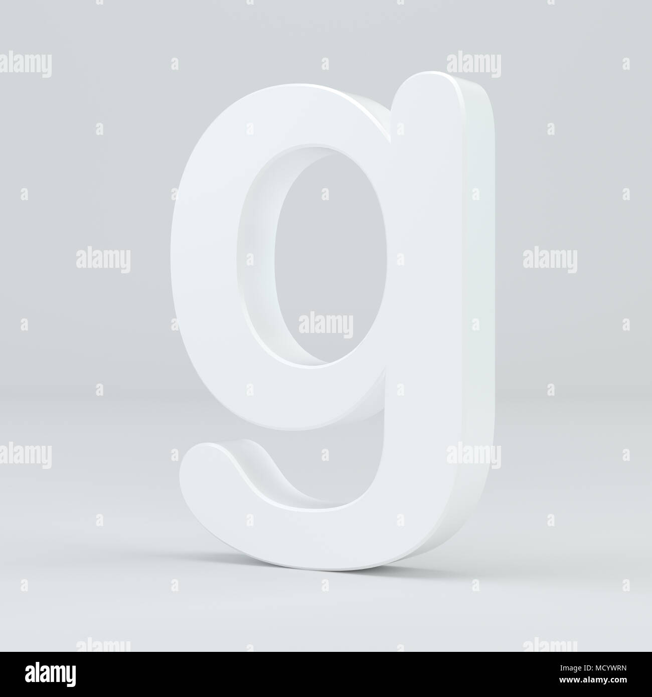 White small letter G on studio light background. 3d rendering Stock ...