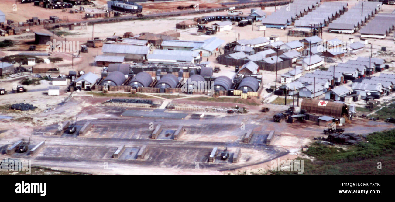 An aerial view of the 22nd Surgical Hospital in Vietnam (far right ...
