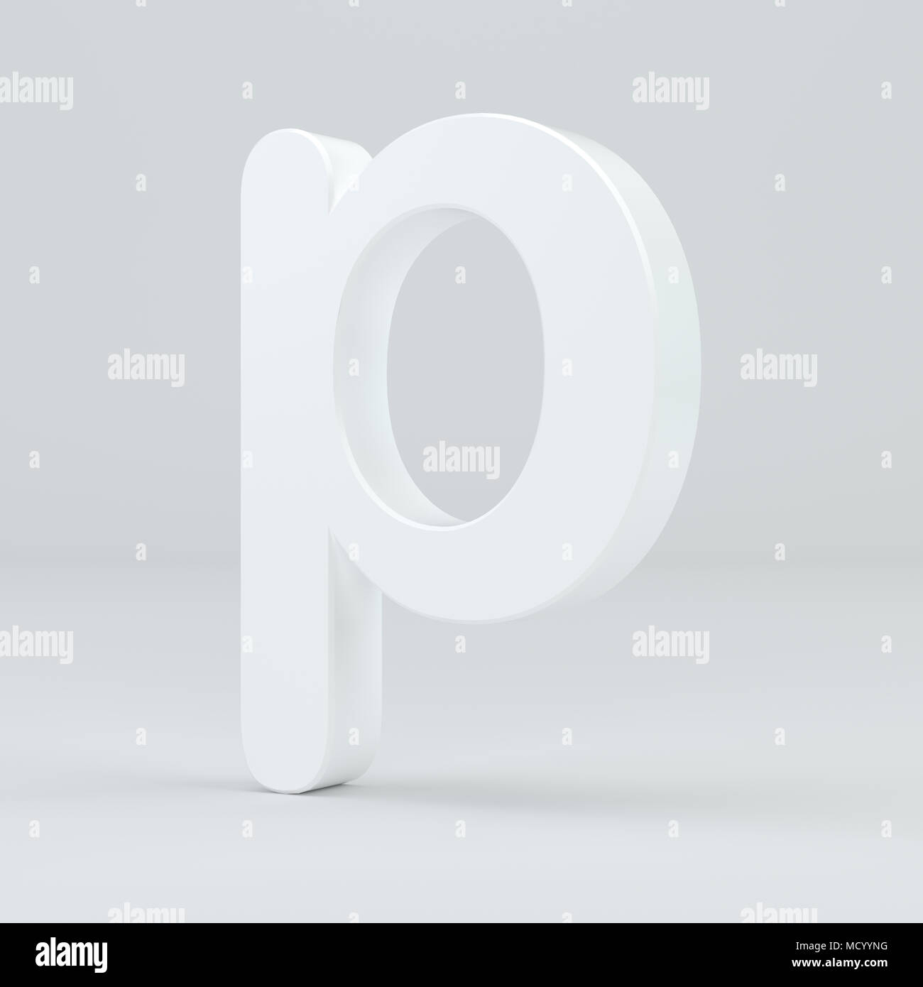 White small letter P on studio light background. 3d rendering Stock ...