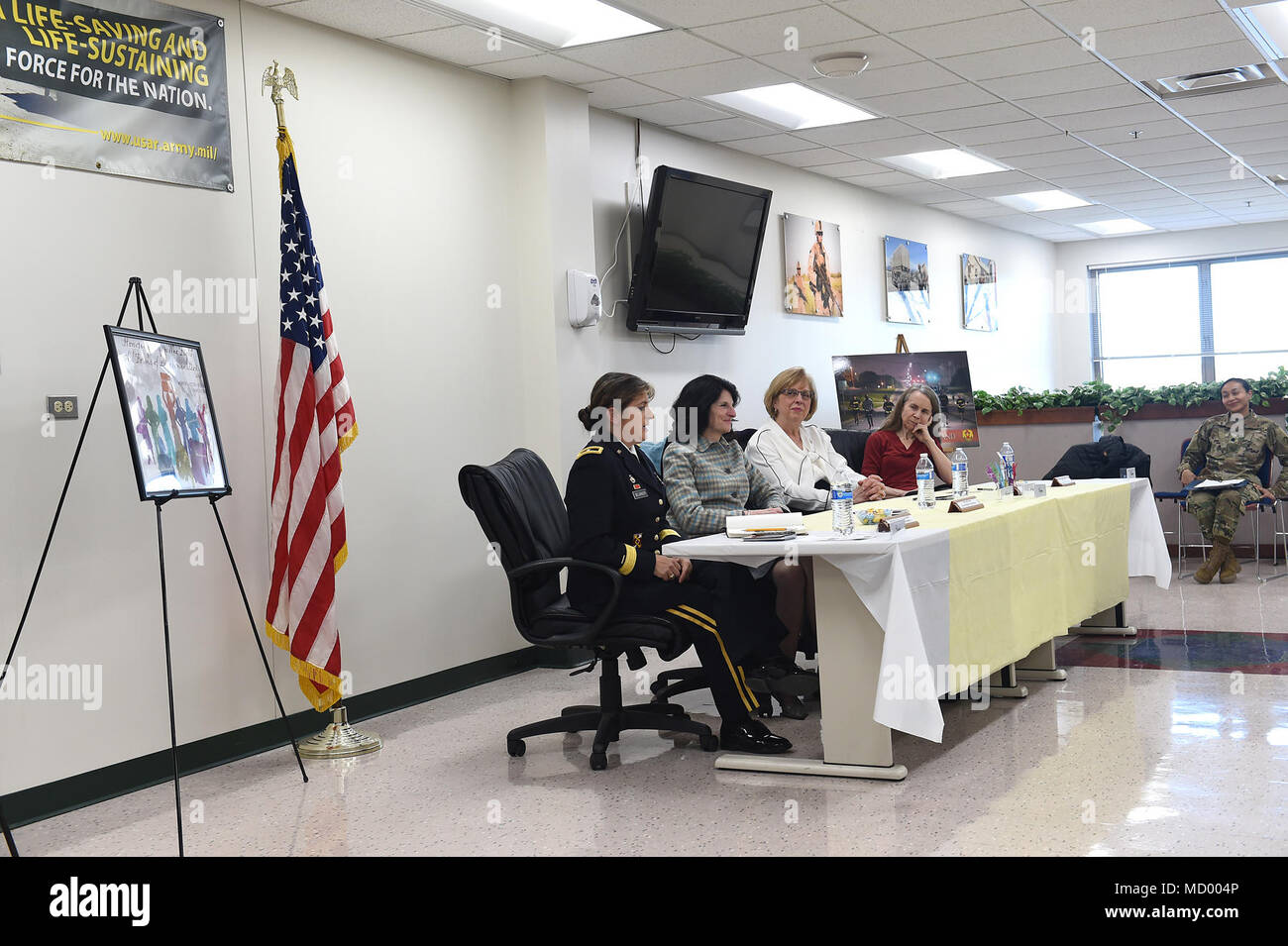 Panel members from left to right: Army Reserve Brig. Gen. Kris Belanger ...