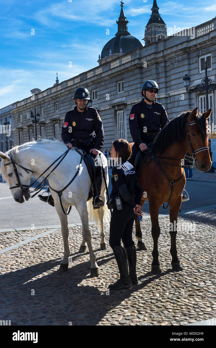 MADRID, SPAIN - 29 MARCH, 2018: Mounted police look after the order in ...