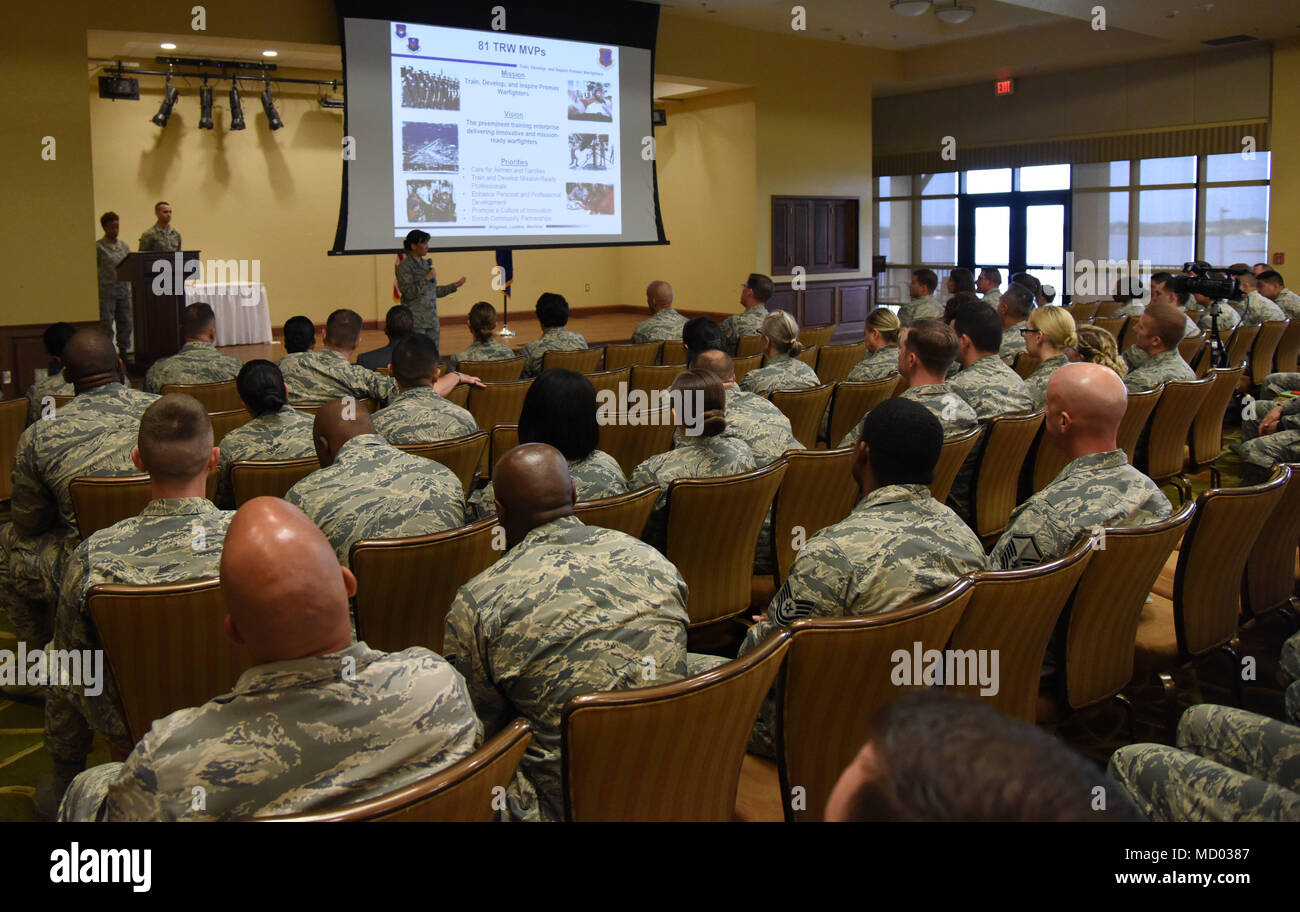 Col. Debra Lovette, 81st Training Wing commander, delivers remarks ...